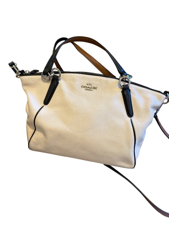 Coach | Bags | Vintage Coach Leather Kelsey Satchel Cream Black Trim ...